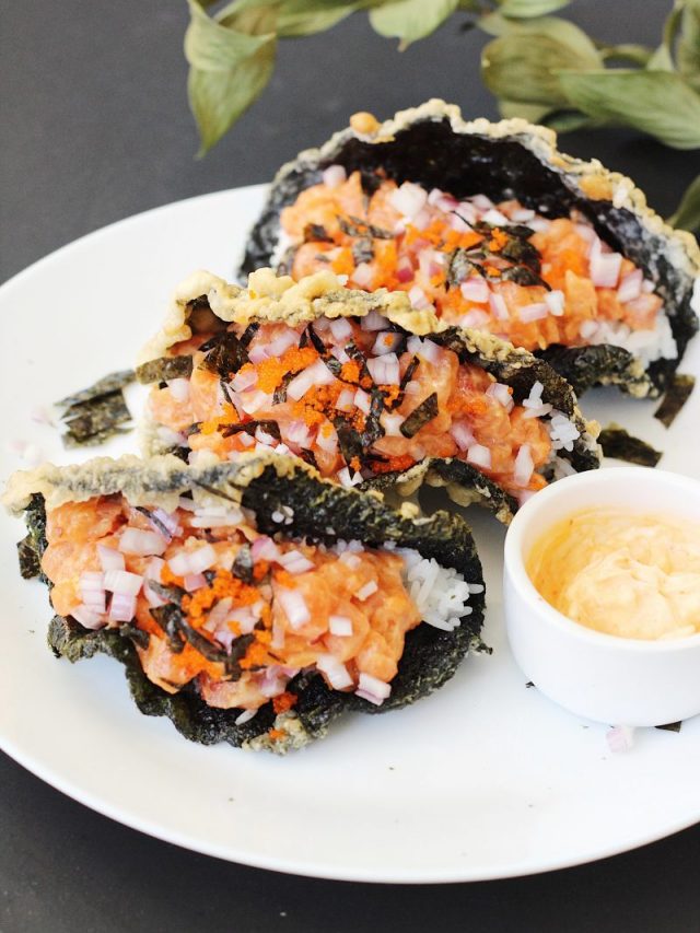 Sushi Tacos with Crispy Fried Seaweed Shells - Couple Eats Food
